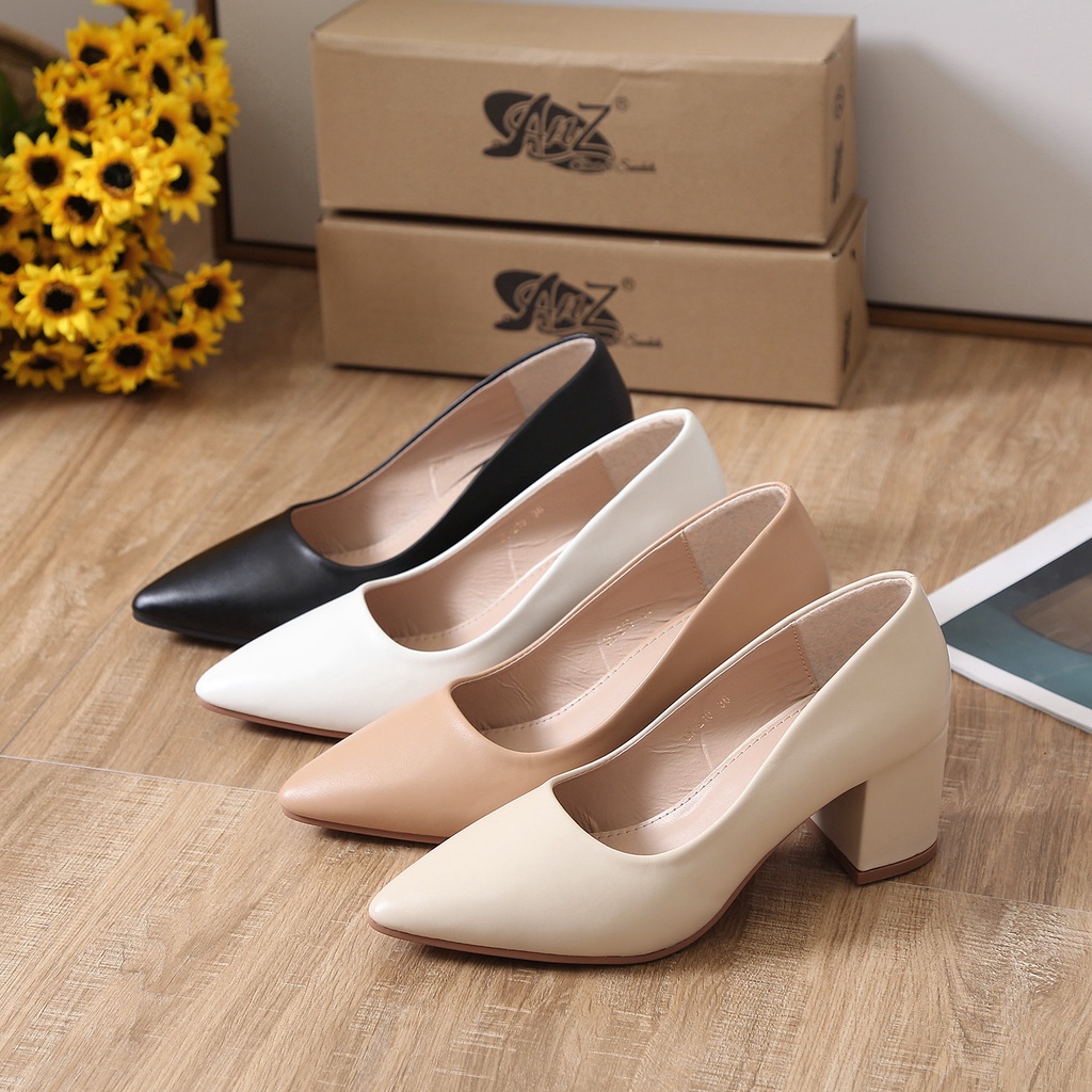 [JOAN] NEW Korean 2 inch Pointed Toe Closed Toe leather Block Heel ...