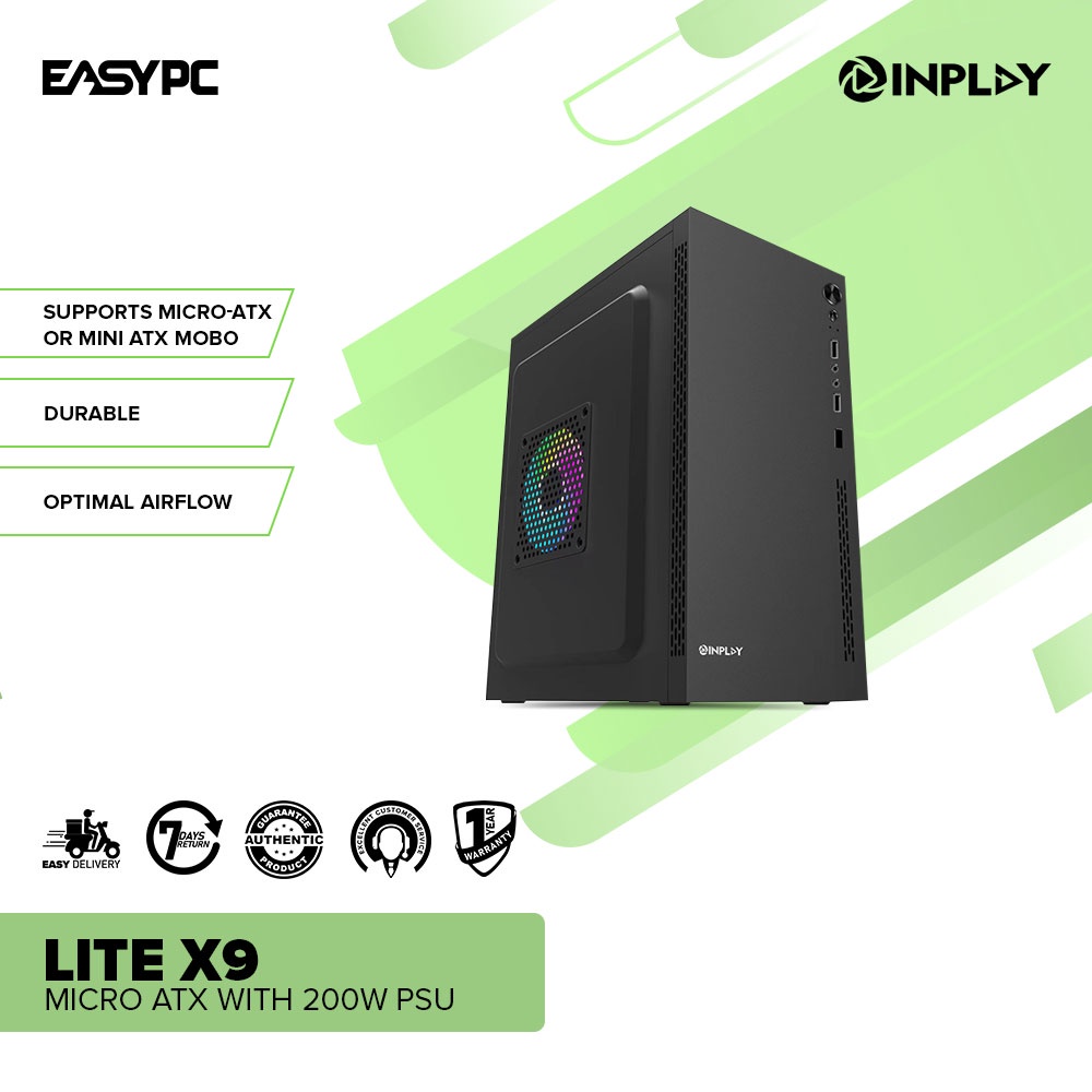 EasyPC | InPlay Lite X9 Micro ATX with 200W PSU Supports Micro-ATX or Mini ATX Mobo Durable ...