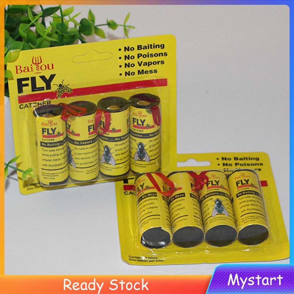 4pcs Sticky Fly Ribbons Roll Flies Paper Strips Insect Mosquitoes ...