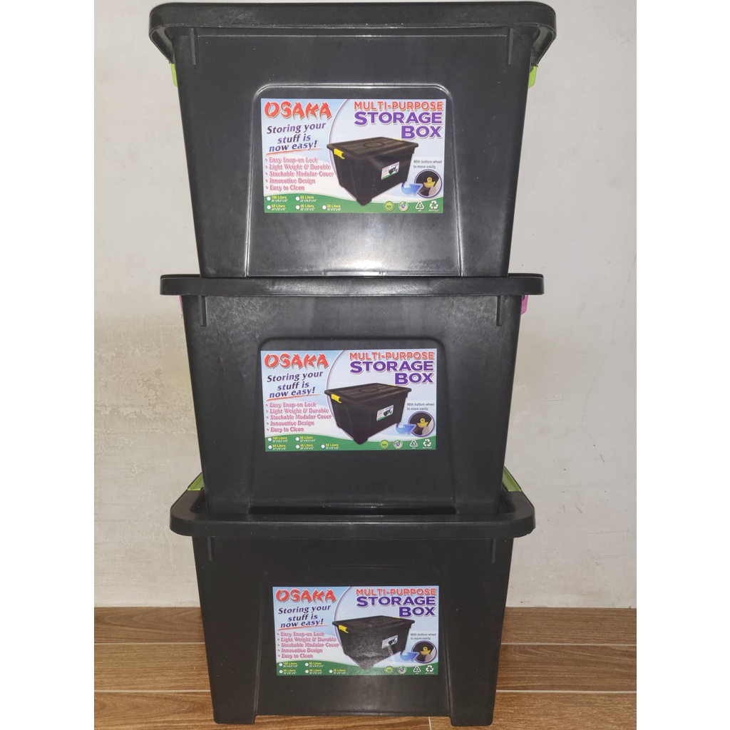 3pcs. heavy duty storage boxes with cover lock and wheels 16x12x10 ...