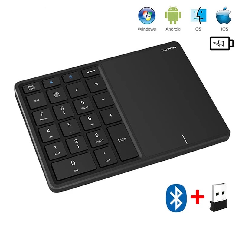 Mini 2.4G Bluetooth Keyboard Numeric Keypad 22 Keys Digital Keyboard with Touchpad for Windows ...