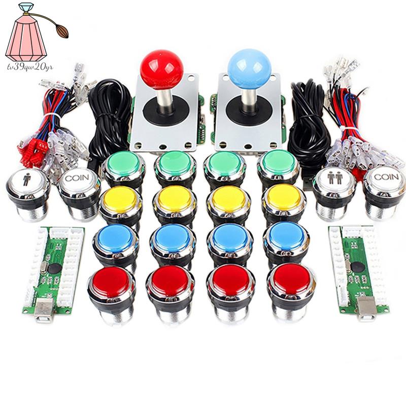 2 Player Ellipse Arcade Kit Oval Bat Joystick Handles LED Chrome Arcade ...