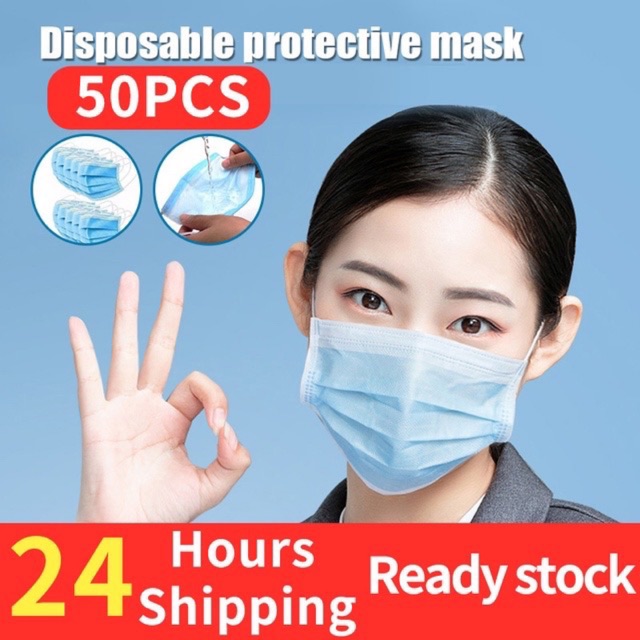 NKS 50Pieces 3 layers Face Masks Breathable Disposable Face Mask Ready ...