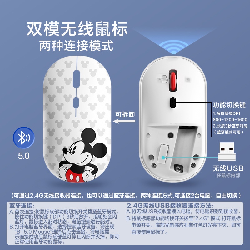 Disney Wireless Bluetooth Mouse Wireless Bluetooth USB 2.4G Mouse for ...