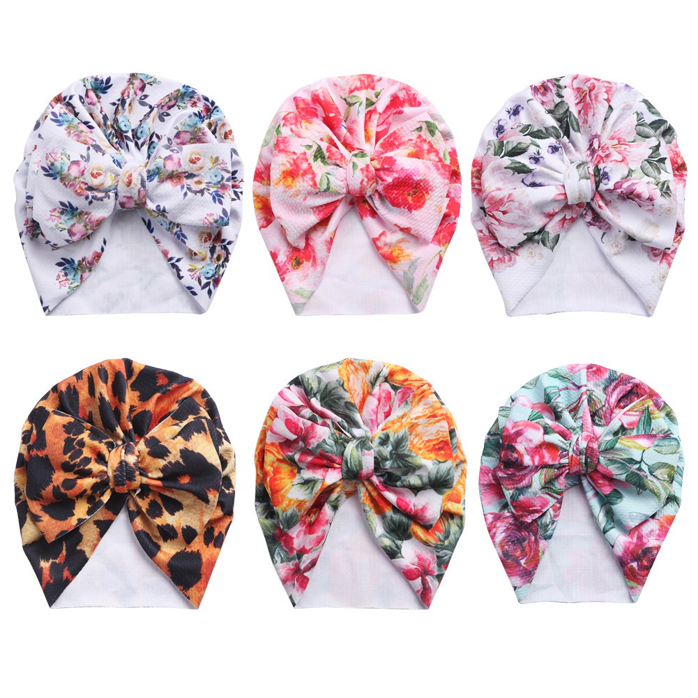 Ins Baby Print Rhinestone Pearl Buckle Pullover Hat Floral Bow Infant ...