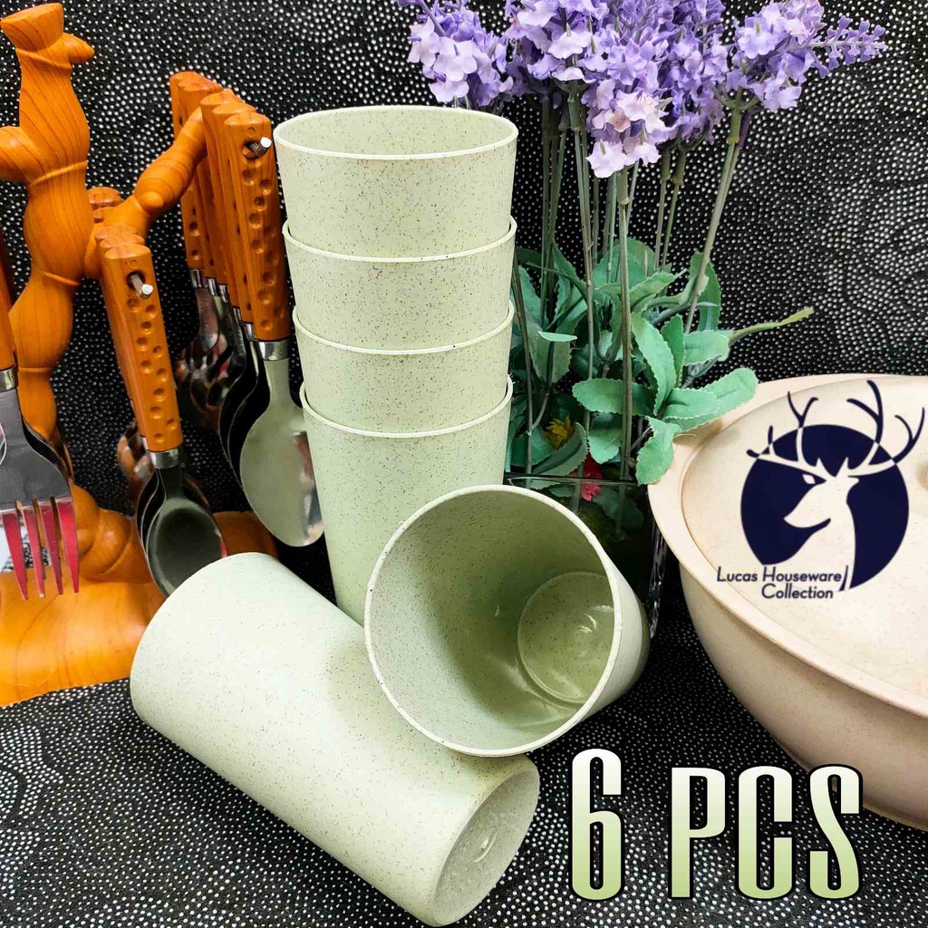 (6 in 1) 12oz WHEAT STRAW PLASTIC TUMBLERS / UNBREAKABLE PLASTIC CUPS ...
