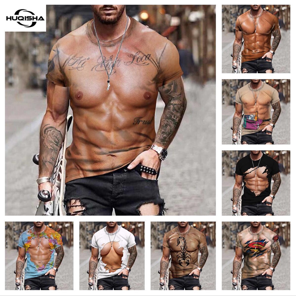 Summer Fashion Men's 3D Printed Muscle T-Shirt Casual Personality ...