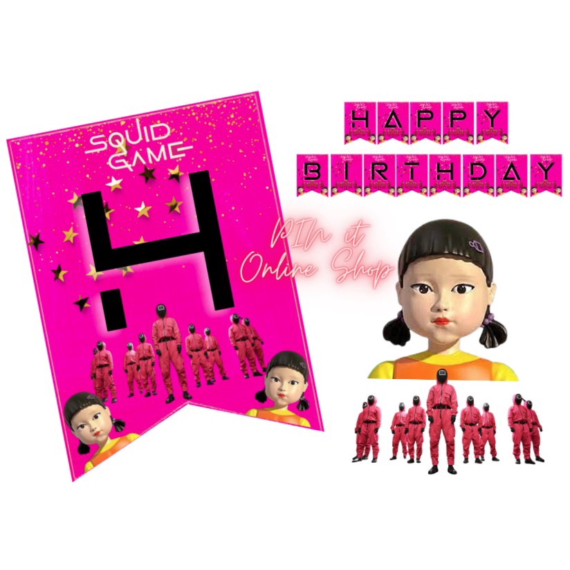 Squid Game Theme Happy Birthday Banner Party Decorations | Shopee ...