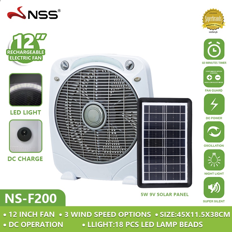 NSS 12 inches Solar Electric Fan Led Light Rechargeable Mini Fan ...