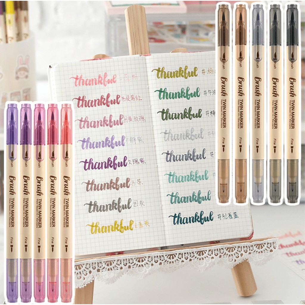 (16 Colors) 2-tip pastel brush pen for writing calligraphy - writing ...
