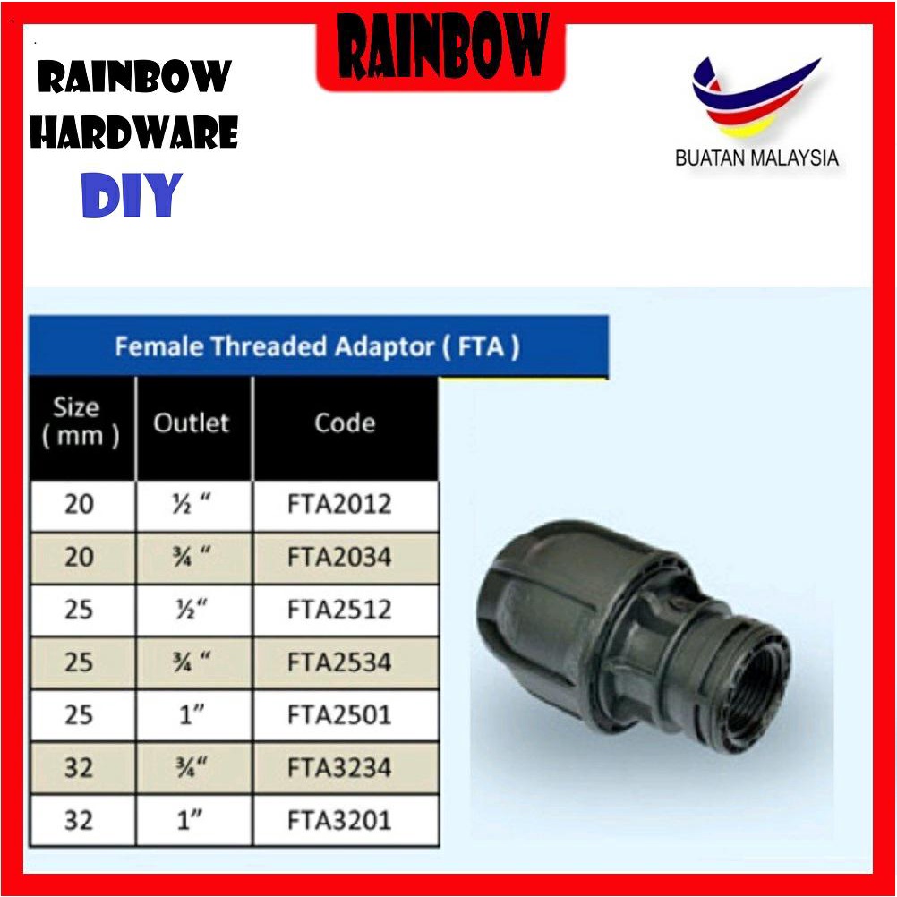 HDPE POLY FEMALE THREADED ADAPTOR 20MM~25MM~32MM (1/2",3/4",1 ...