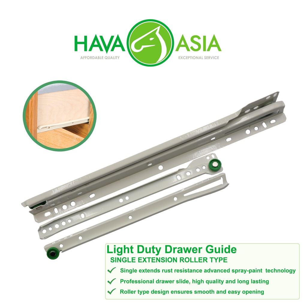 HavaAsia 2 Section Single Extension Light Duty Roller Type Drawer Guide ...