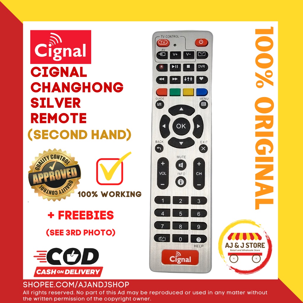 Cignal Changhong SILVER Remote (SECOND HAND & Original) + FREE BATTERY ...