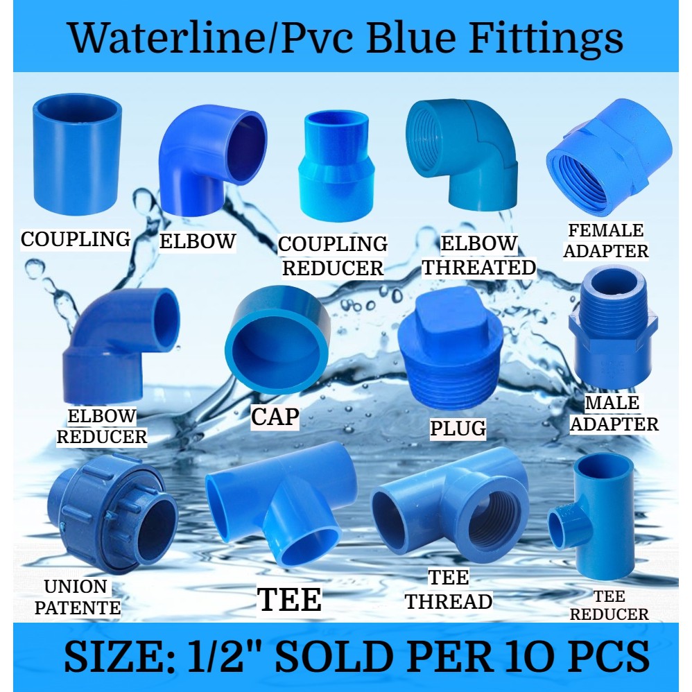 WPT-5293 10 PCS 1/2" inches Size Water Line / PVC Blue Fittings ...