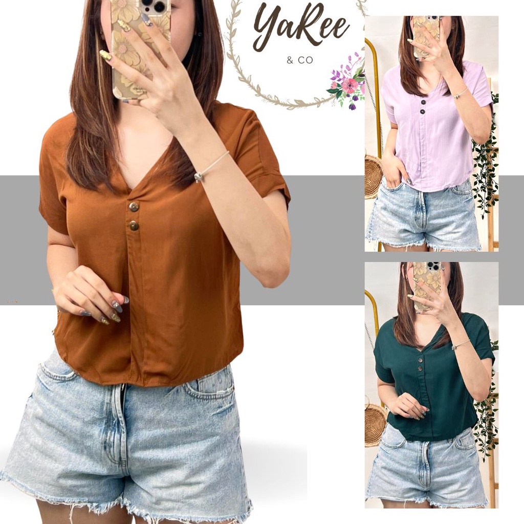 YAREE.CO Casual Loose Front Button top for women | Shopee Philippines