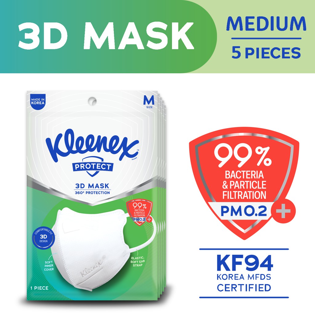 Kleenex Protect 3D Face Mask KF94 (Medium) x 5 packs (5 masks) | Shopee ...