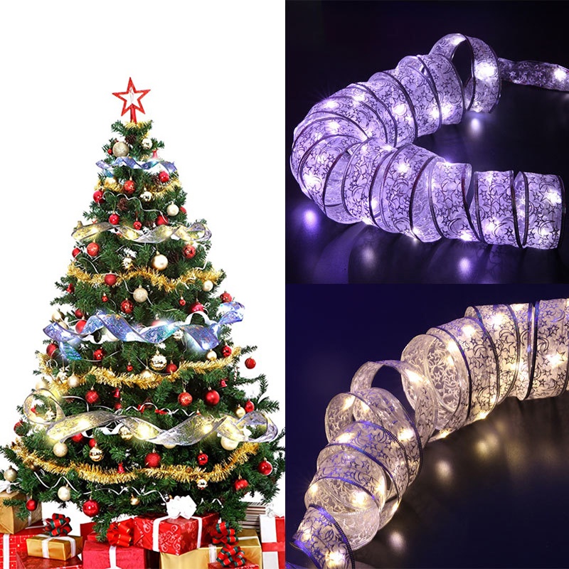 4m 40 LED Christmas Ribbon String Tree Topper Ribbon Lights Battery ...