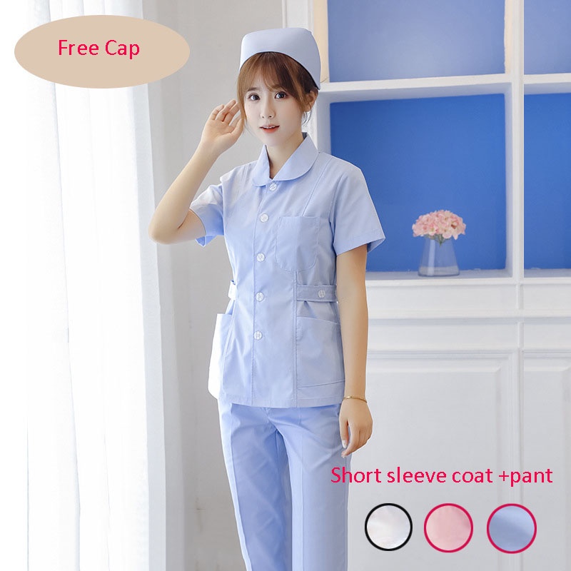 Free Name Slim Fit Scrub Suit Set White Coat Doctor Full Hospital Suit ...
