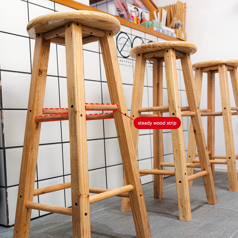 Finelife Solid Wood Milk Tea Stool Household High Chair Nordic Log ...