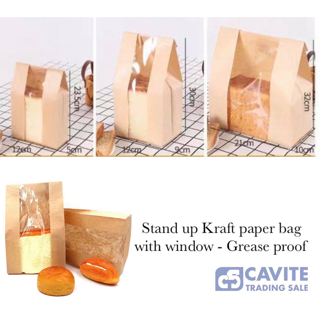 10pcs Stand up Kraft Bread bag/ bread pouch with window - Grease Proof ...