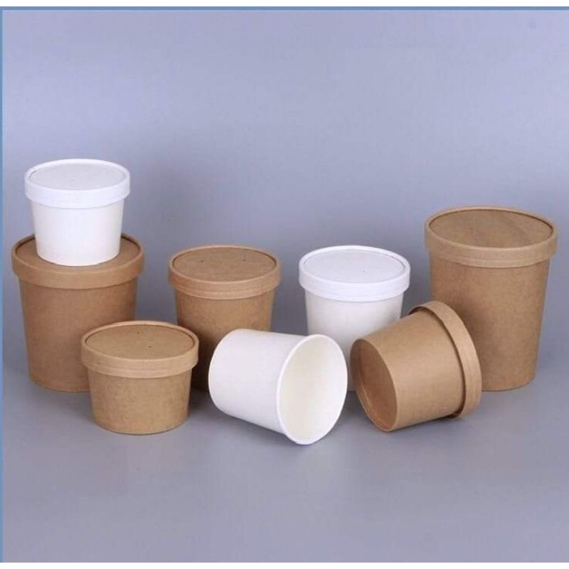 {5 Pieces} 26oz Kraft/White Paper Tub Double Wall PE Coated without ...