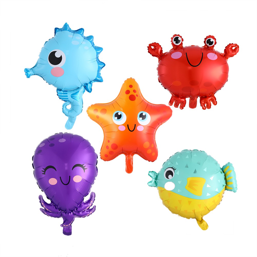 5pcs Cute Fish Sea Animal Balloons Starfish Sea horse Crab Dolphin Air ...
