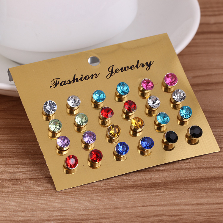 12Pair Piercing Earrings Set Accessories Jewelry Crystal Stud Earrings ...