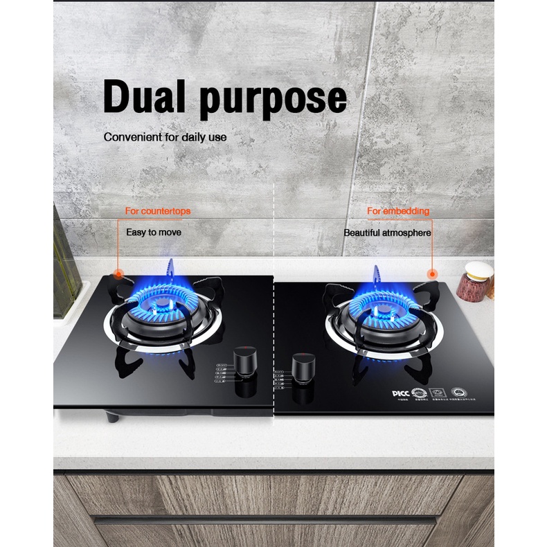 Two-head gas stove home embedded double-burner gas stove big fire ...