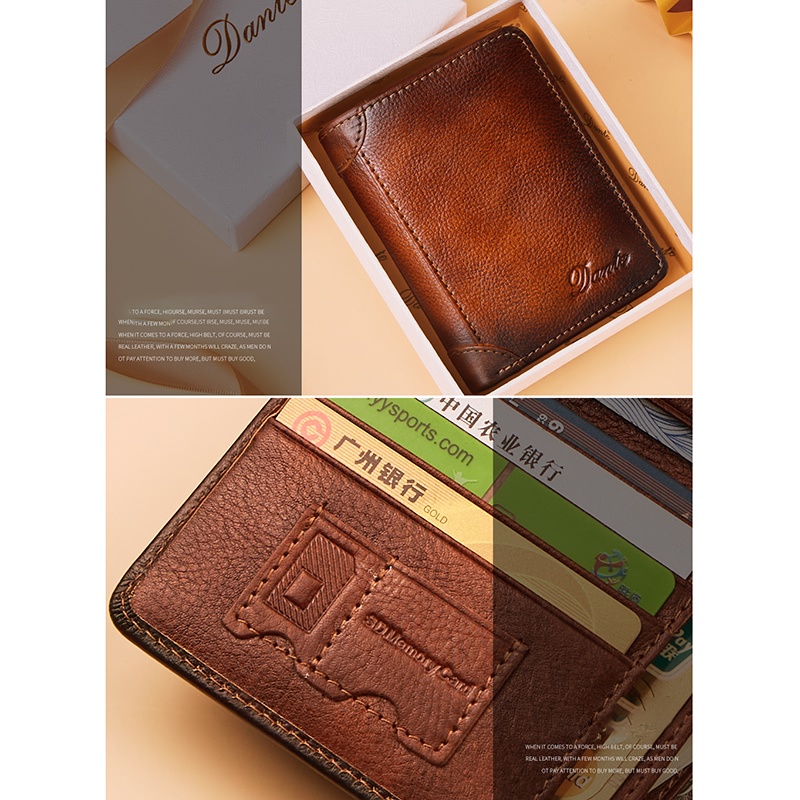 Dante Men Wallet Genuine Leather Retro Vertical Bifold Wallets with ...