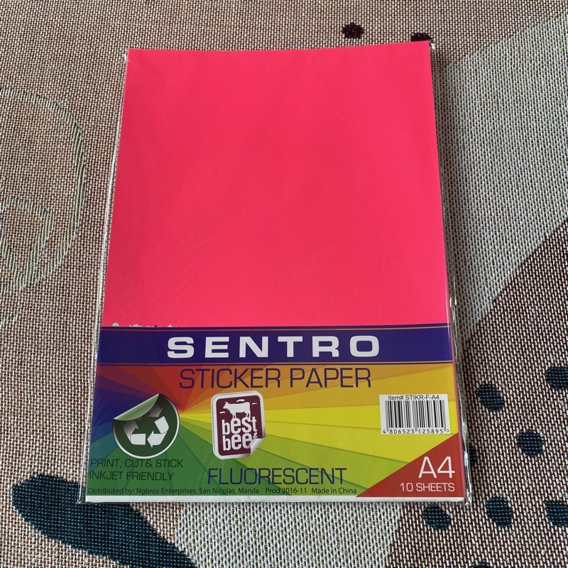 10 Sheets Sentro Fluorescent Sticker Paper Inkjet Friendly A4 Yellow ...