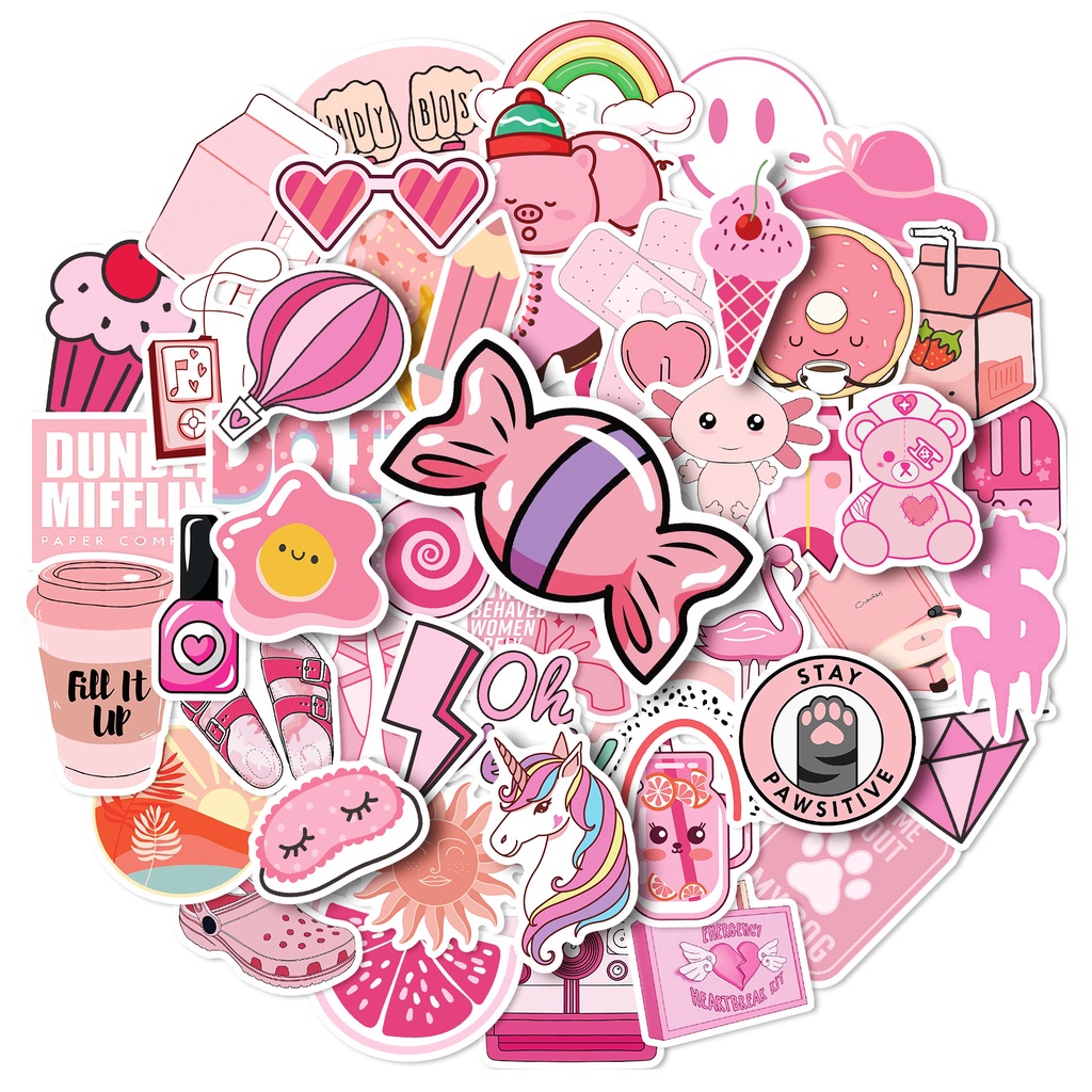 50Pcs/Set Pink Girl Power Graffiti Stickers Mixed Fashion DIY Luggage ...