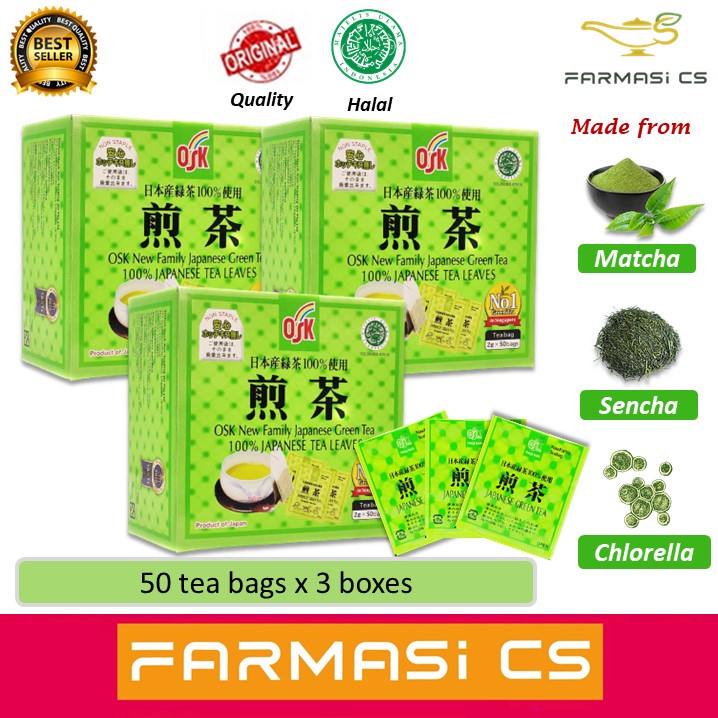 OSK New Family Japanese Green Tea 2g x 50 Tea bags x 3 BOXES (TRIPLE) EXP:03/2026 [ 煎茶 , detox ...