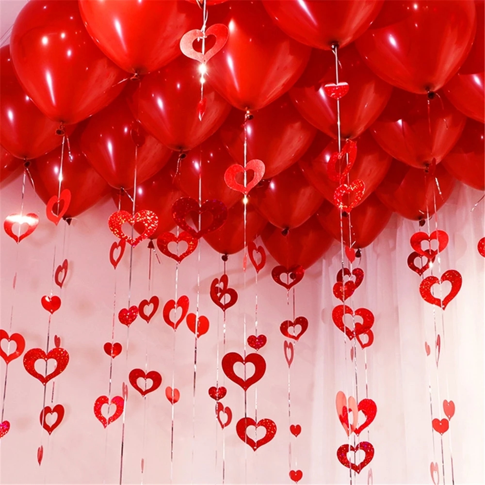 100 Pcs Red Heart Laser Sequins Rain Balloon Hanging Wedding Valentiens ...
