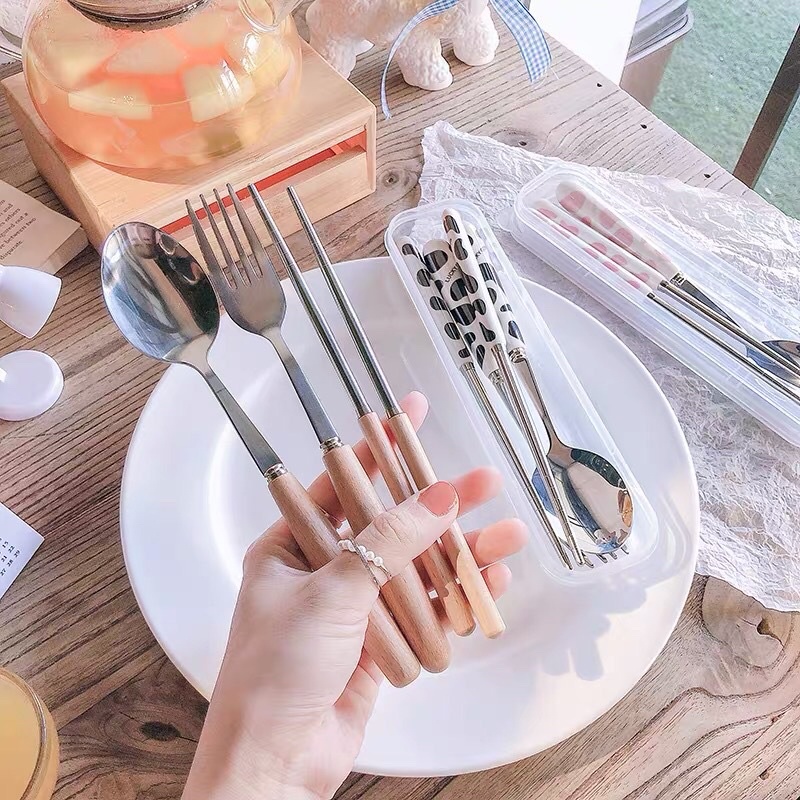 Ceramic Cute Cow Print Minimalist Wooden Utensils Set Spoon Fork ...