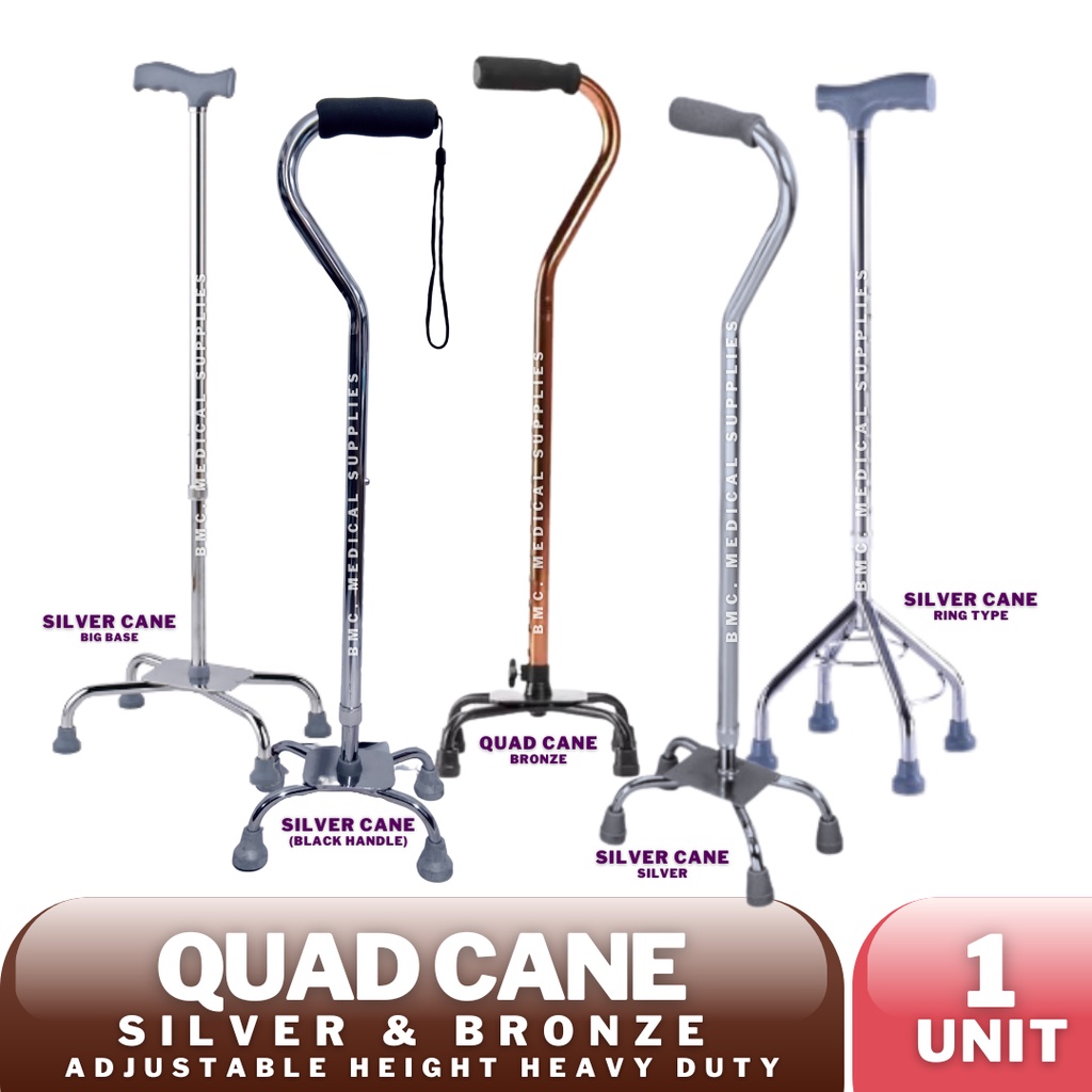 Quad Cane Or Tungkod (Bronze & Silver) Adjustable Height Heavy Duty ...