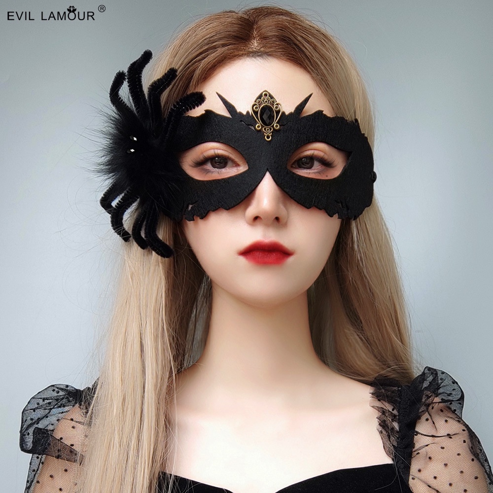 Halloween Black Spider Death Mask Prom Half Face Male Female Adult ...