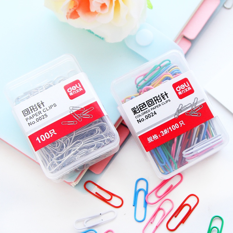Penlab 100pcs Multi Colored Paper Clips for File Clamp 3# Silver Metal ...