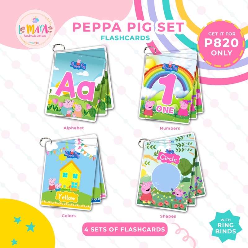 Le Marae Shop - Laminated Flashcards ALL SET PEPPA PIG ALPHABET COLORS ...