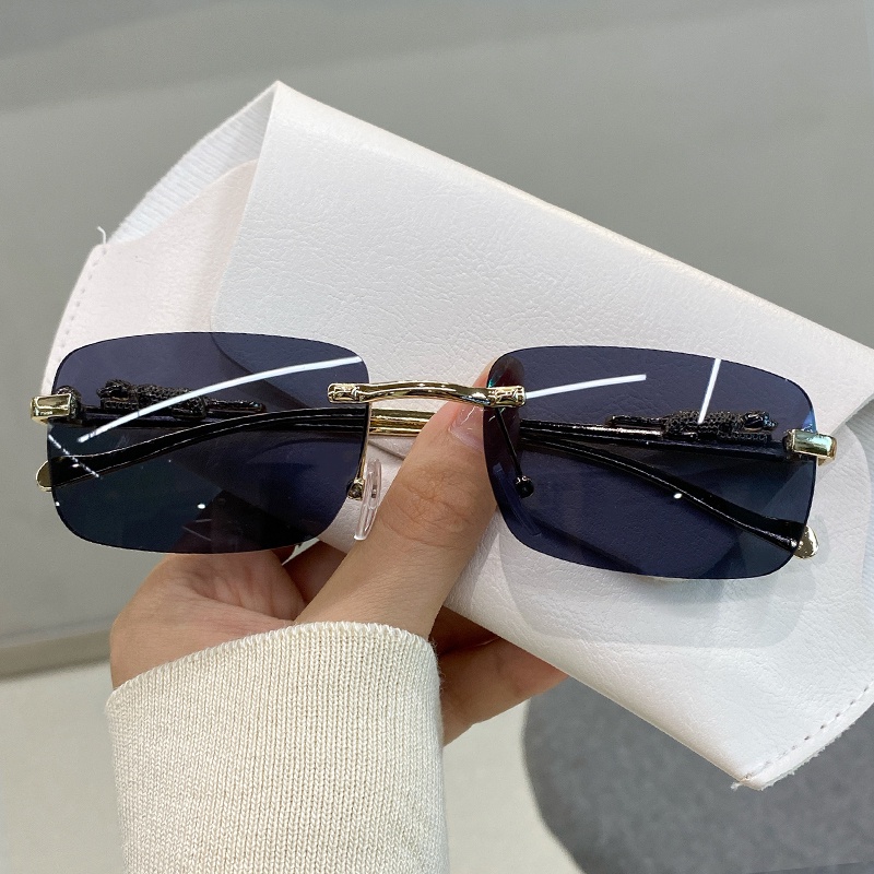 Hf Korean Rectangle Sunglasses Aesthetic Glass For Women Men Retro Cheetah Decoration Frameless
