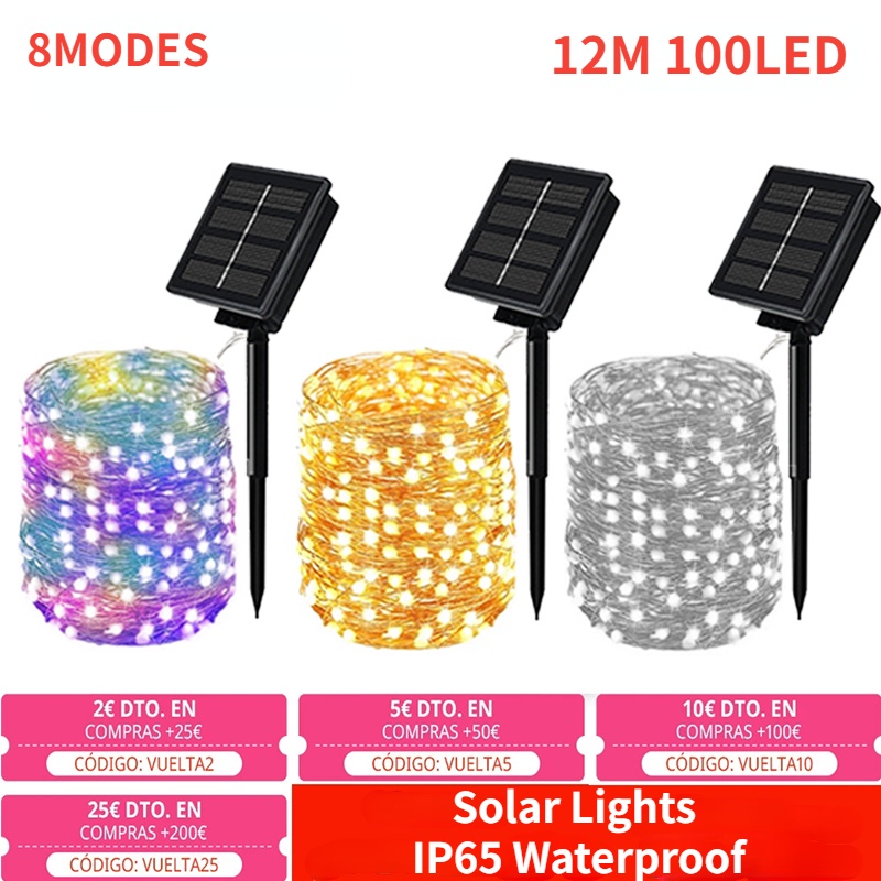 12M LED Solar Lights Festive Christmas Party Waterproof Fairy Lights ...