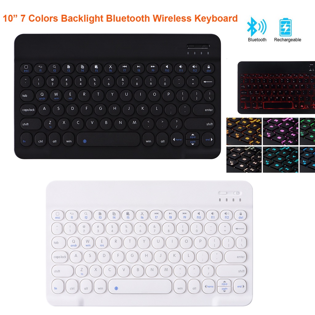 10" 7-color Backlight Wireless Mini Bluetooth Keyboard For Android iOS ...