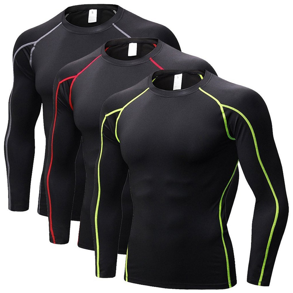 Men Long Sleeve Compression Tops Tight T Shirts Fitness Base Layer Tops ...