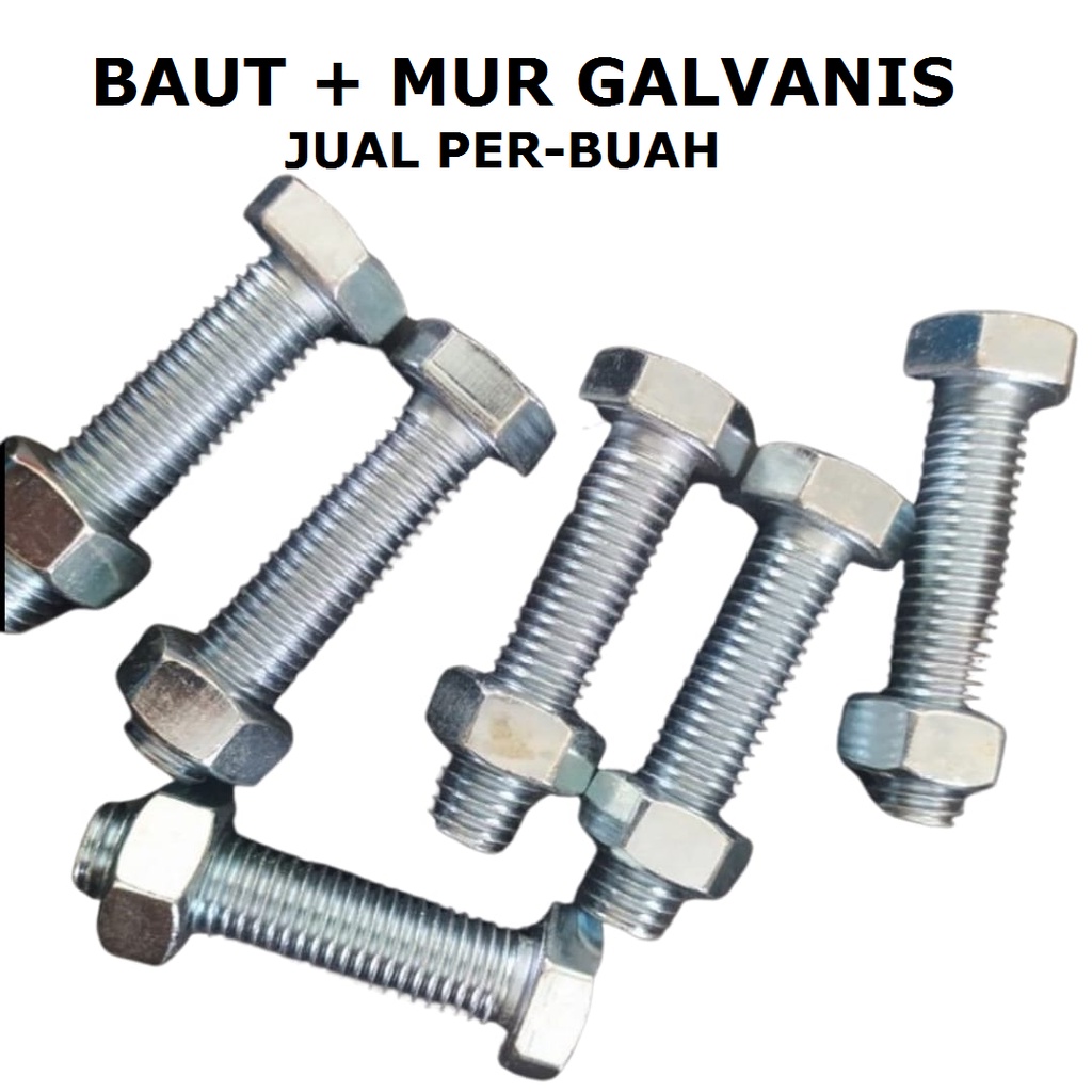 Galvanized Nut Bolt m 14 x 150 mm Key 22 Heads Hexagonal Perbuah Hex ...
