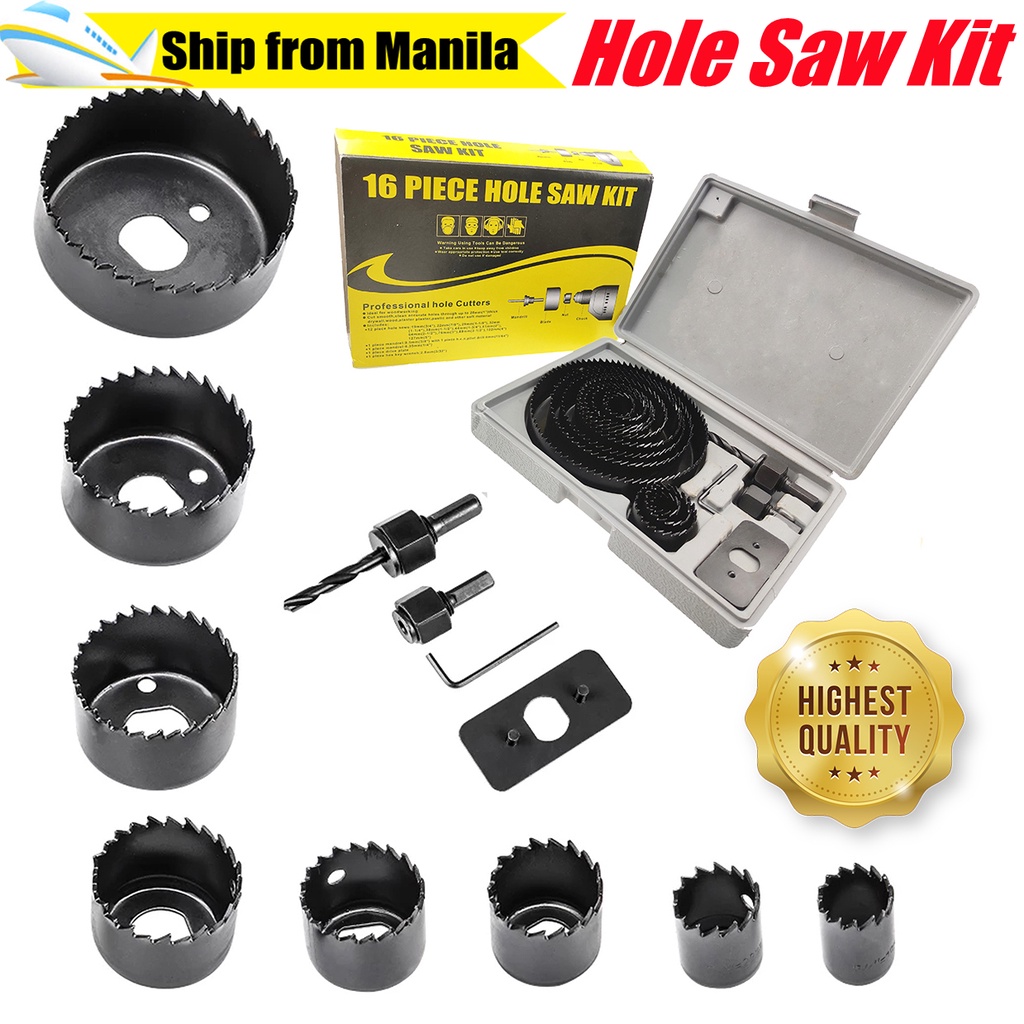 16pcs wood hole saw set drill bit carbon steel 19-127mm hole cutter set for plasterboard ceiling ...