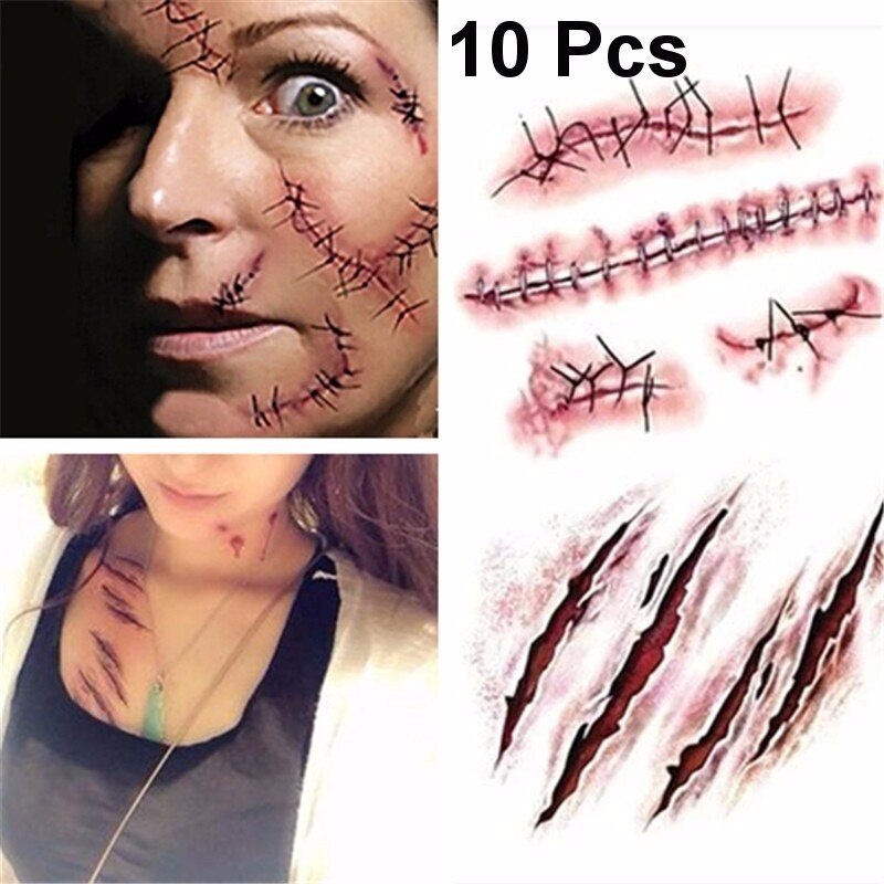 10pc/Set Halloween Zombie Scars Tattoos Fake Scab Bloody Makeup Terror ...