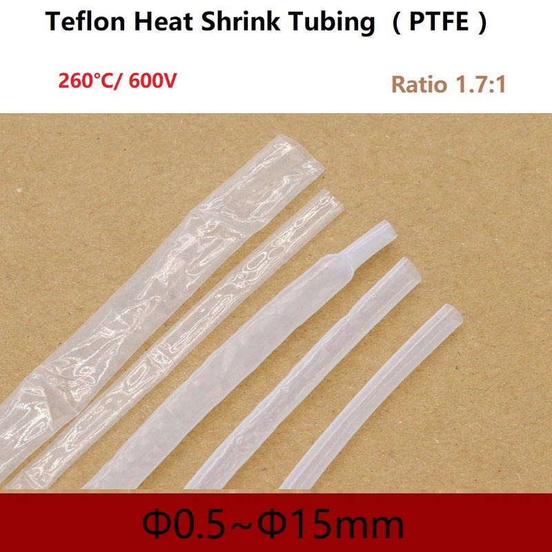 1/2Meter Diameter 0.5-15mm Teflon Heat Shrink Tube PTFE Shrinkage Ratio 1.7:1 High Temperature ...