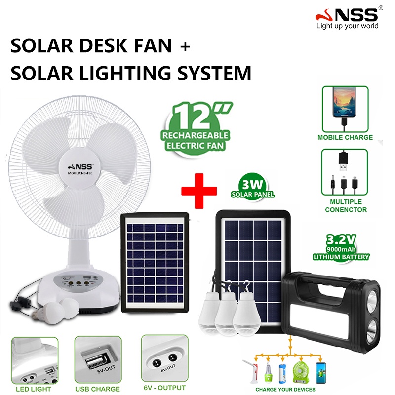 NSS Solar Light System With Solar Fan Solar Electric Fan Rechargeable ...