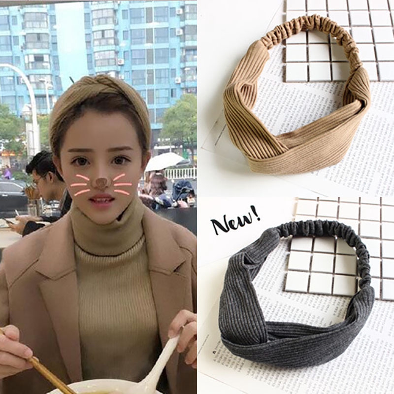 K Knitted Cross Face Wash Headband Female Headband Solid Color Hair