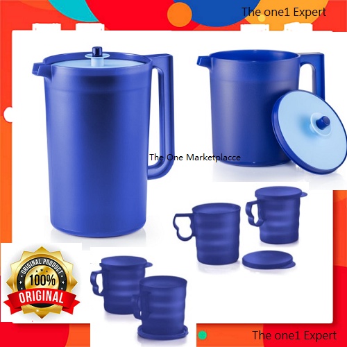 Tupperware Royale Blue Giant Pitcher (1) 4.2L/(1)1.4L / Mugs with seal ...