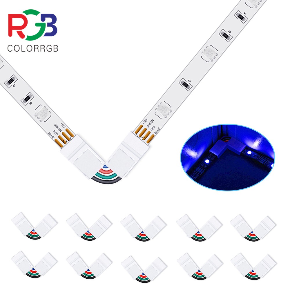 10Pcs Pack 8mm 4 Pin L Shape Connector for 3535 RGB LED Strip Light 90 ...